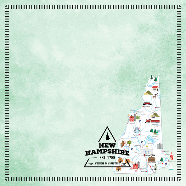 SCRAPBOOK CUSTOMS POSTAGE MAP 12X12 NEW HAMPSHIRE - Scrapbook Super Station