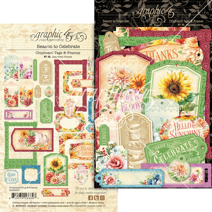 Graphic 45 Season To Celebrate Chipboard Tags & Frames - Scrapbook Super Station