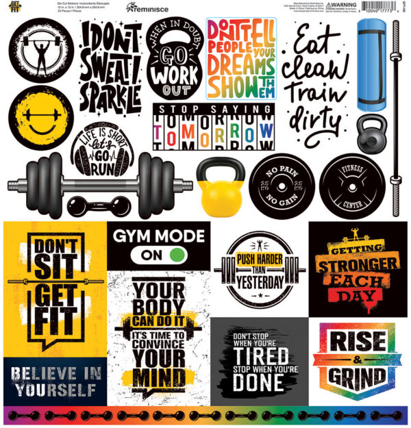 REMINISCE GET FIT 12X12 STICKER SHEET - Scrapbook Super Station
