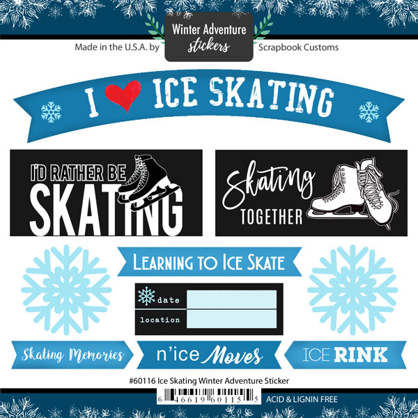 SCRAPBOOK CUSTOMS ICE SKATING 6X6 STICKER - Scrapbook Super Station