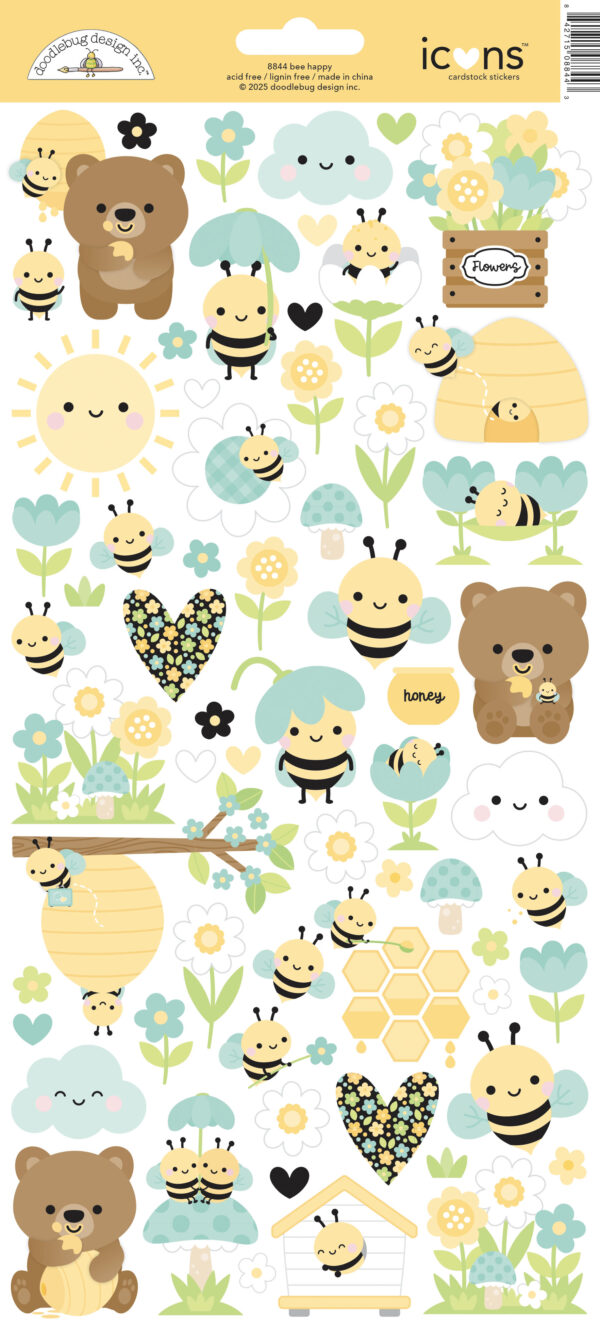 Doodlebug Bee Happy Icons Stickers - Scrapbook Super Station