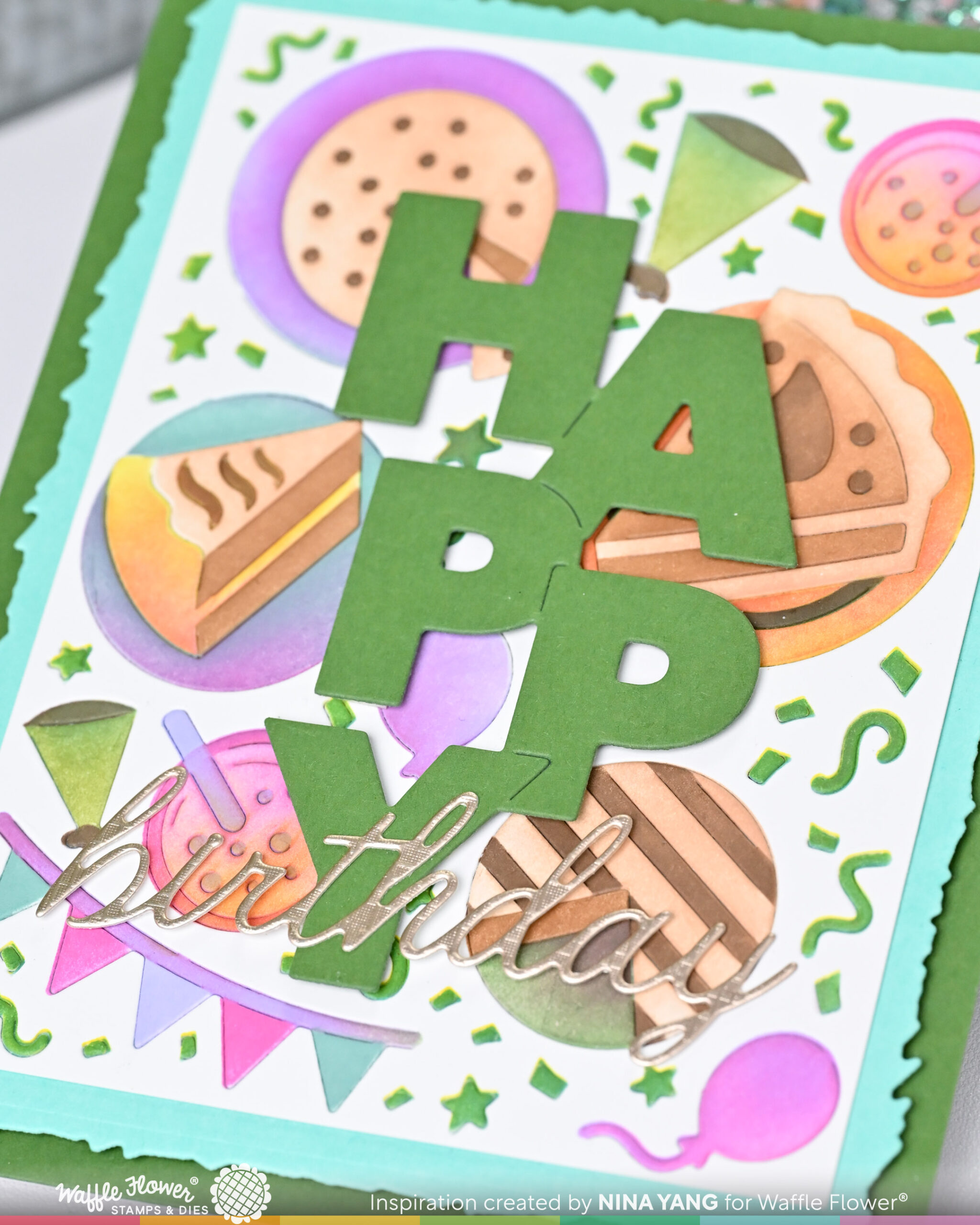 Waffle Flower Die Overlapping Vertical Happy Word - Scrapbook Super Station